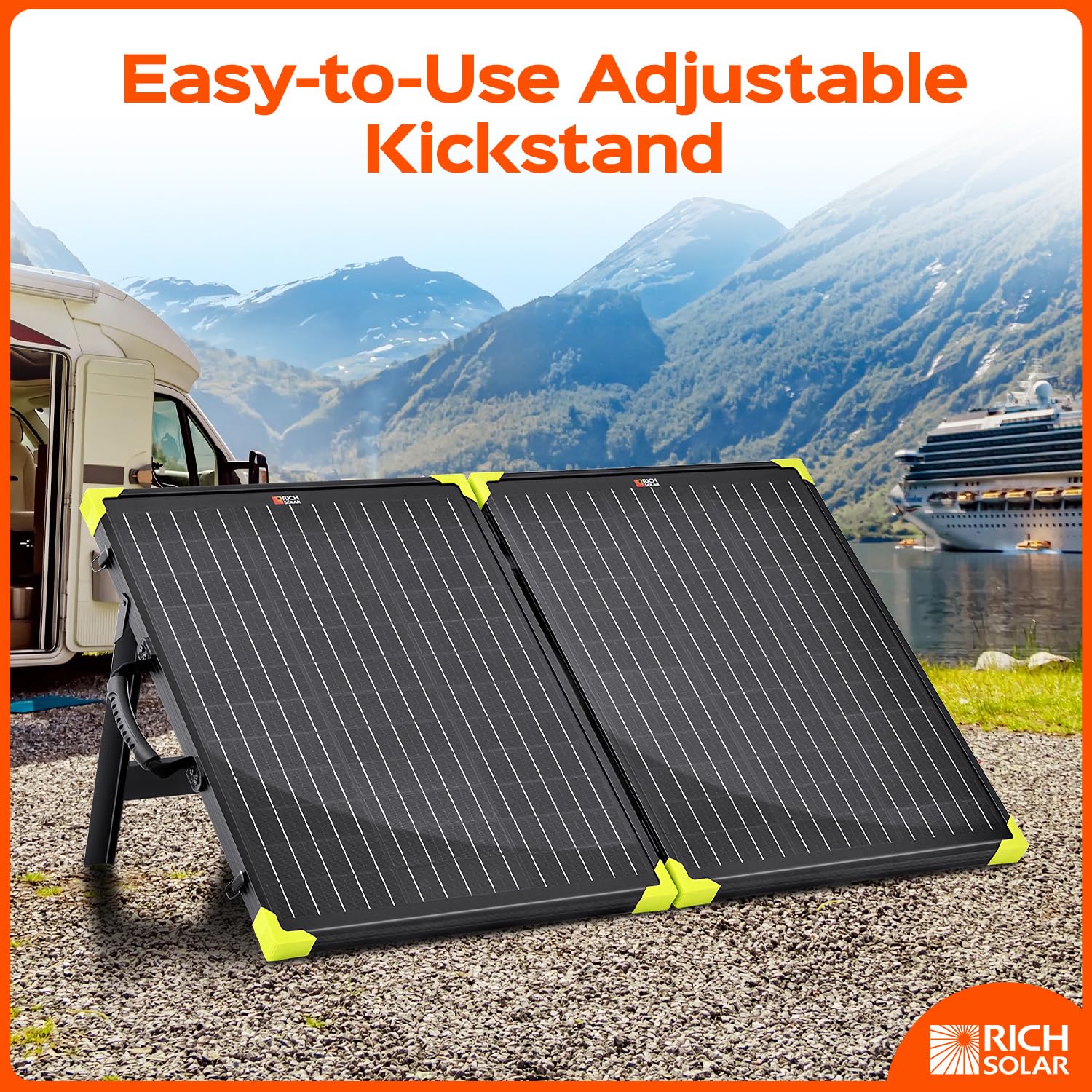 RICH SOLAR 2 Pieces 100 Watt 12 Volt Polycrystalline Solar Panel Black Frame for RV Trailer Camper Boat Off Grid