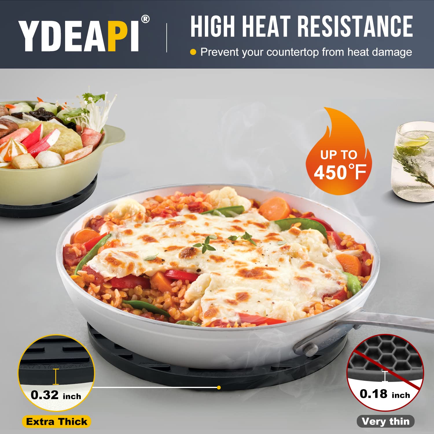 Ydeapi Trivets for Hot Dishes, Multi-Purpose Silicone Trivet, Heat Resistant Pot Holder, Hot Pads for Kitchen, Quartz Countertops, Hot Pots and Pans, 4 Pack
