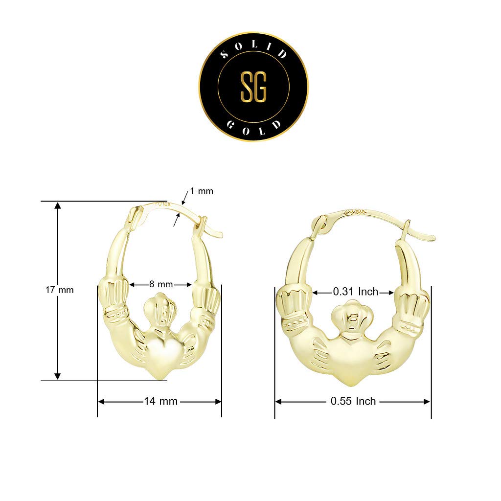 SOLIDGOLD- 10K Yellow Gold Claddagh Creole Click Top Hoop Earrings