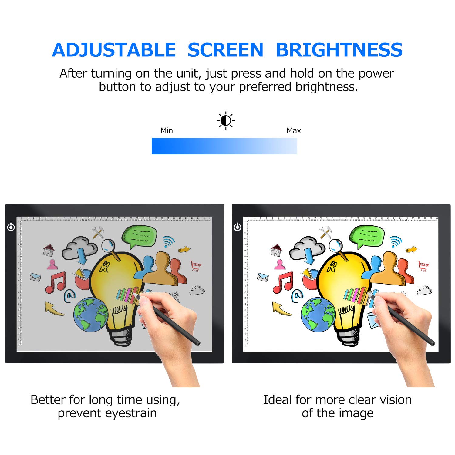 Silver A4 Dimmable LED Artcraft Light Box Tracer Slim Light Pad Portable Tablet, USB Power Cable Copy Drawing Board Tracing Table for Artists Designing, Animation, Sketching, Stenciling X-ray Viewing