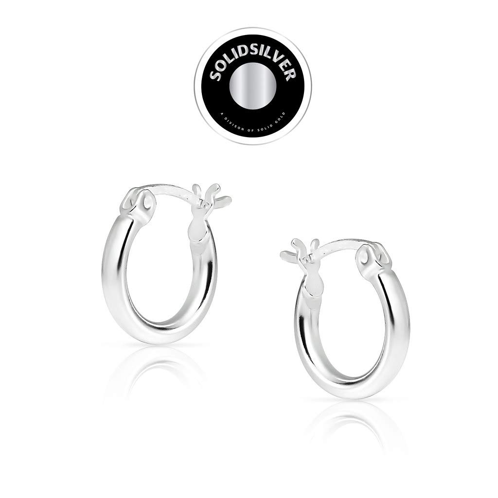 SOLIDSILVER- Sterling Silver Lightweight High Polished Click Top Hoop Earrings | 12mm