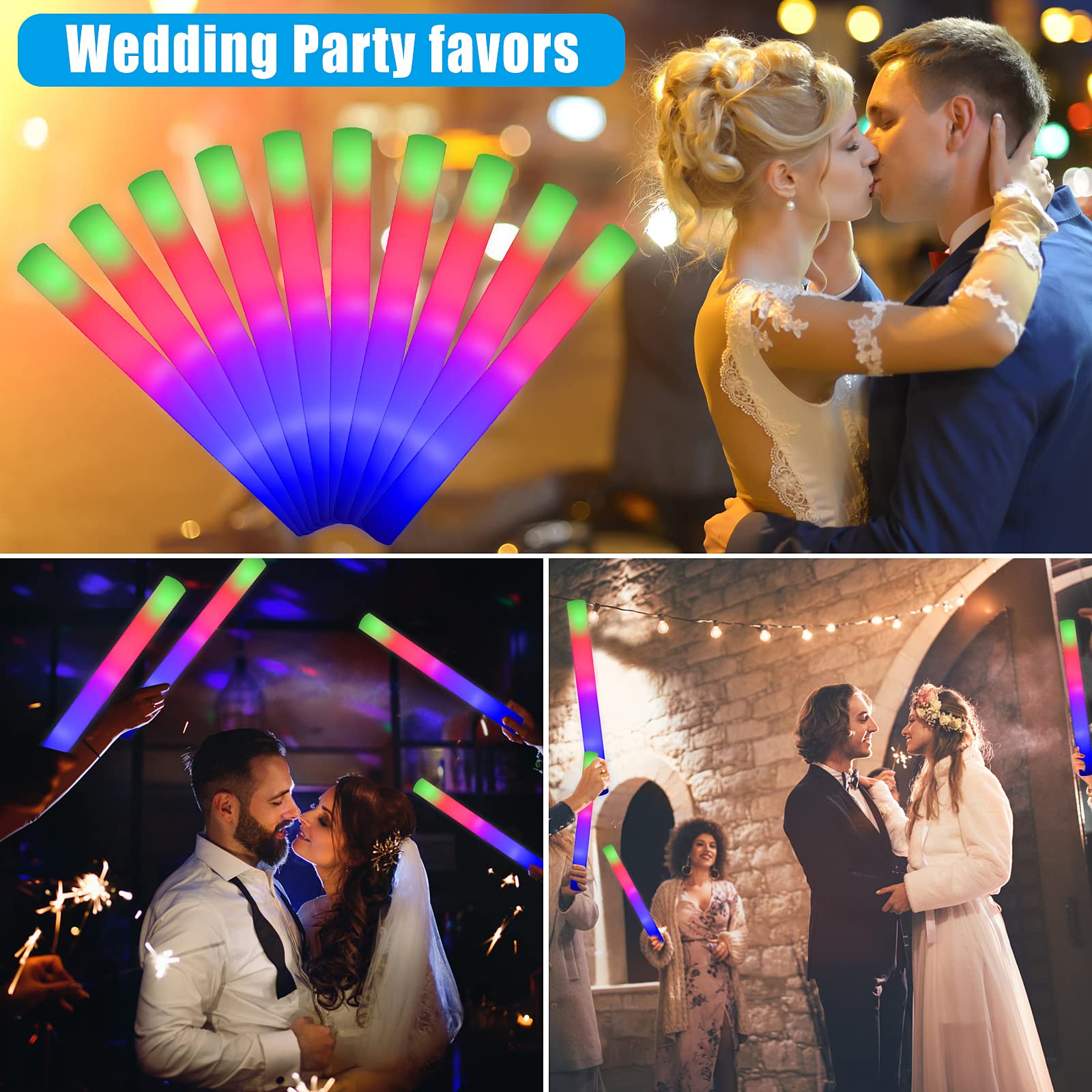 SEEROOTOYS 24pcs Light up Foam Sticks,LED Foam Sticks Wedding Favors Glow Batons with 3 Modes Flashing Effect for Party, Concert,Halloween Party