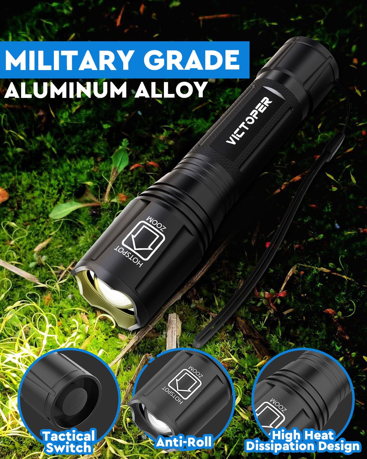 Victoper New Flashlight 2 Pack, 2000 Lumen 5 Modes Tactical LED Flash Light, High Lumens Bright Waterproof Flashlights, Zoomable Flash Lights for Camping Emergencies Outdoor Home, Gift for Dad & Men