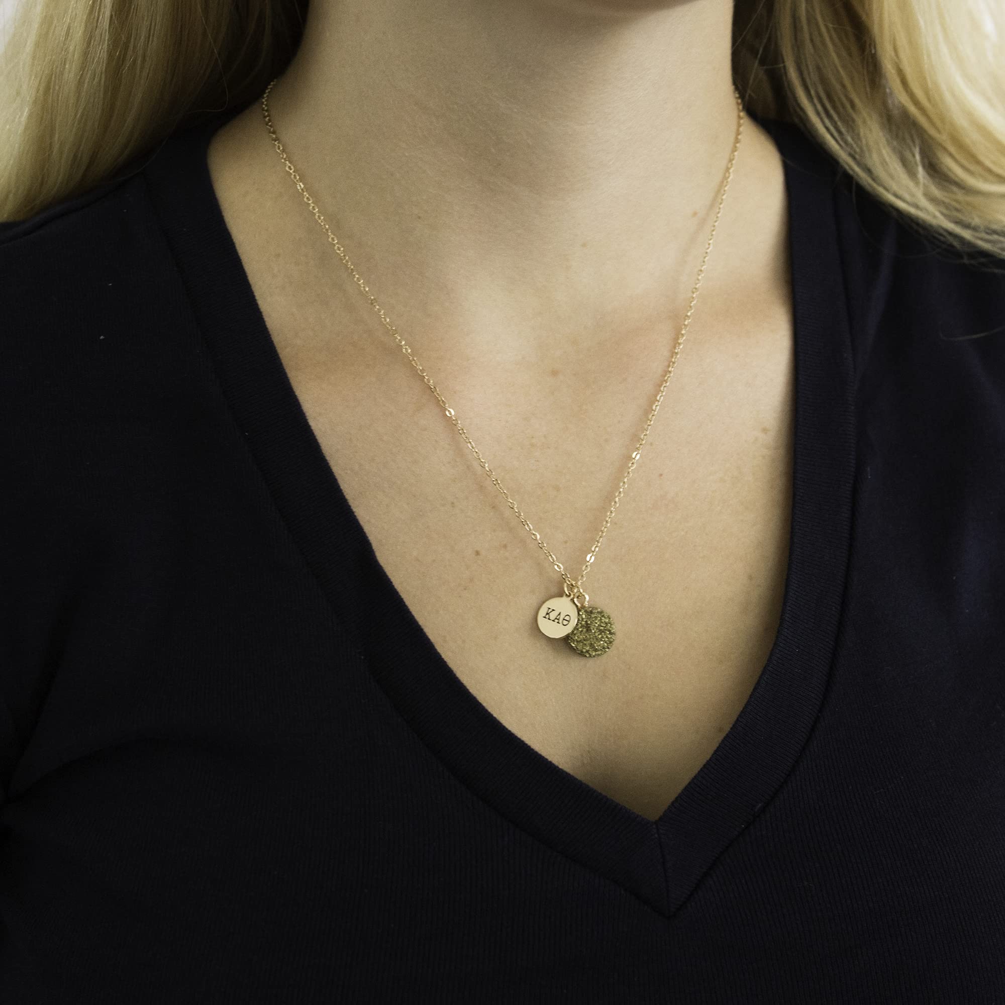 Sorority Shop DDD Necklace - Delta Delta Delta Light Blue Druzy Gemstone Necklace With Engraved Pendant β 14K Gold Dipped Jewelry with Light Blue Gemstone β Sorority Gift, Charm Paraphernalia