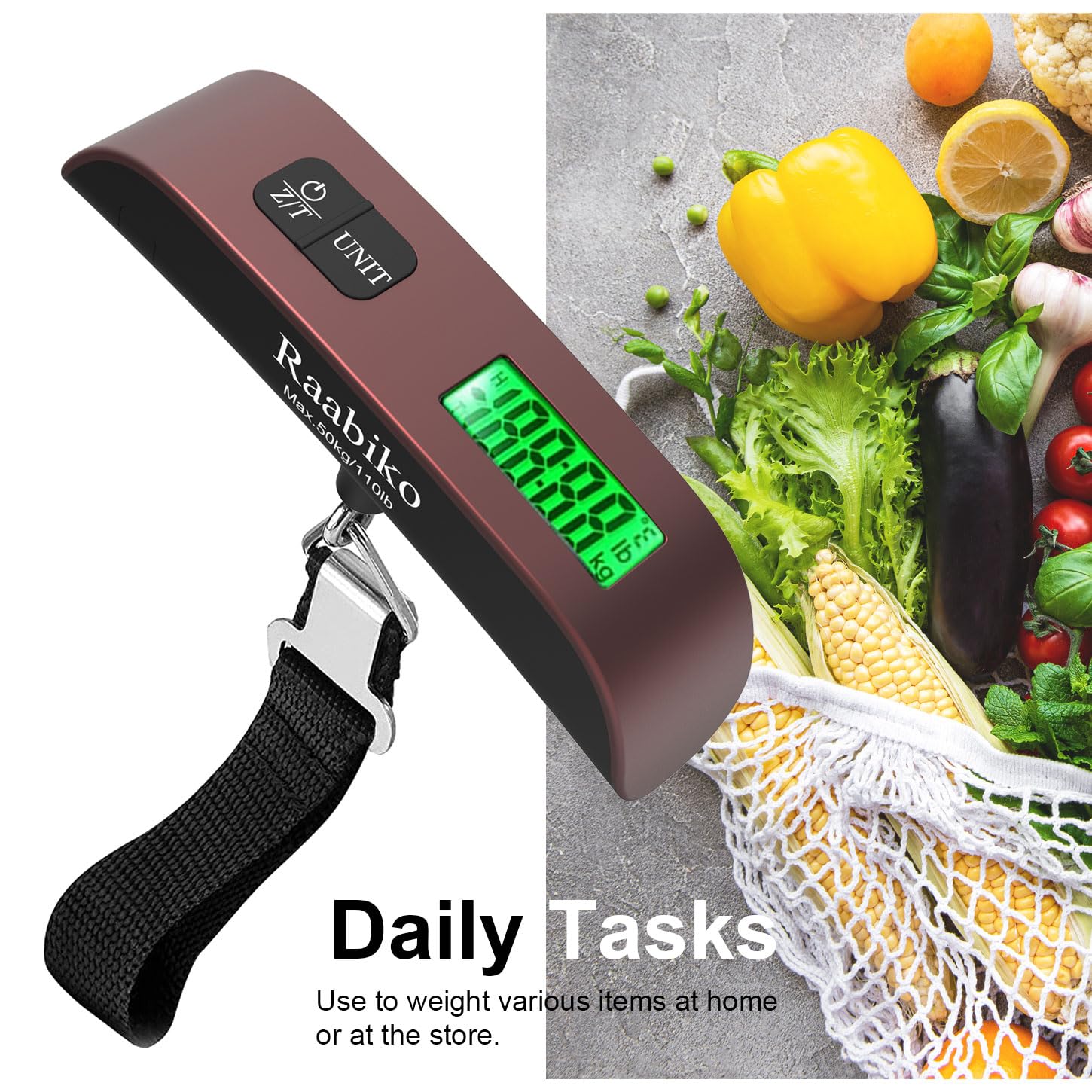 Raabiko Luggage Scale, Portable Digital Luggage Weight Scale with Temperature Sensor, Rubber Paint, 110 Pounds, Battery Included, Ruby Red