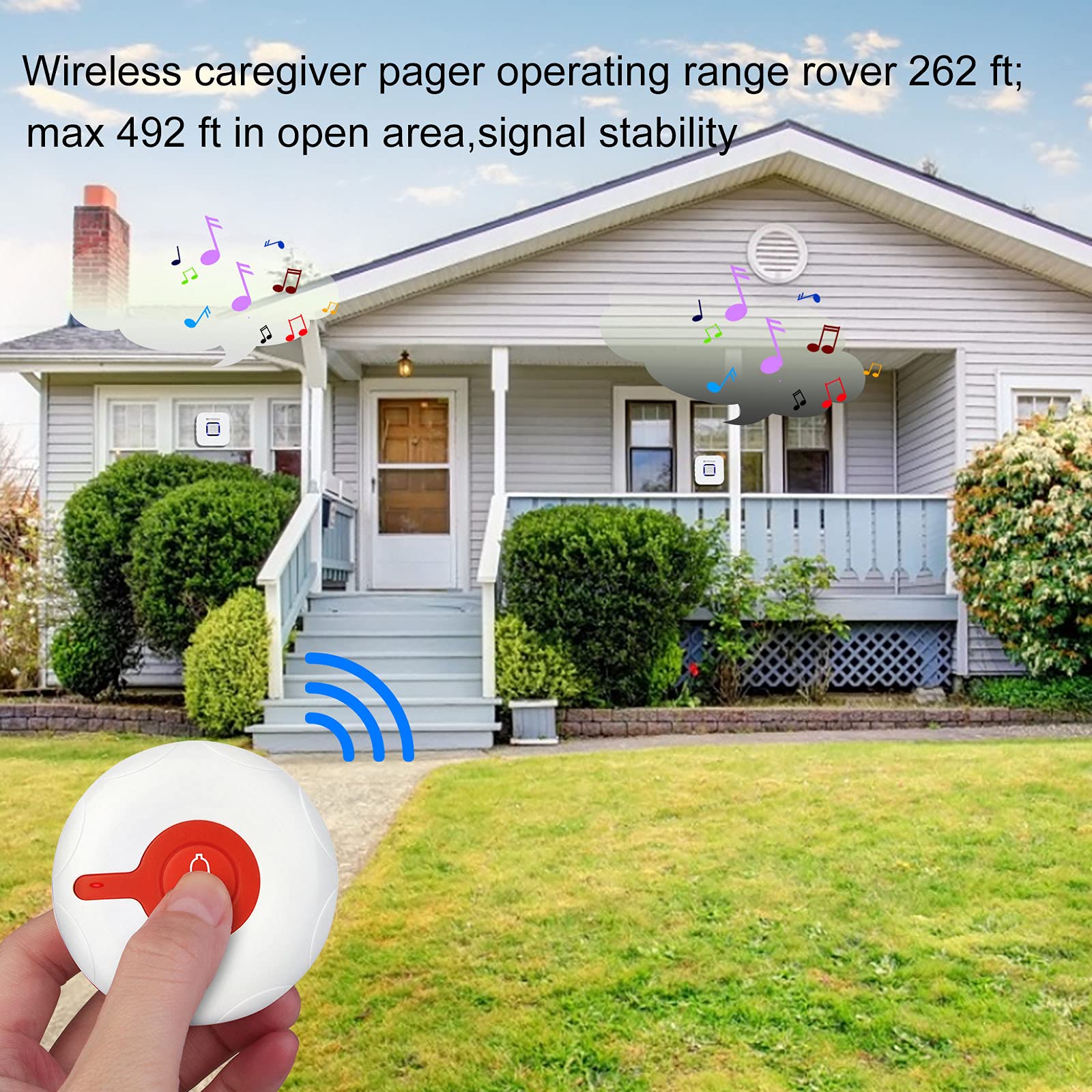 Retekess TH003 Wireless Caregiver Pager System,Nurse Alert System, Emergency Call Bell ,492ft,1 Plug-in Receiver,1 SOS Help Pendant Call Button for Home,Elderly,Patient,Disabled