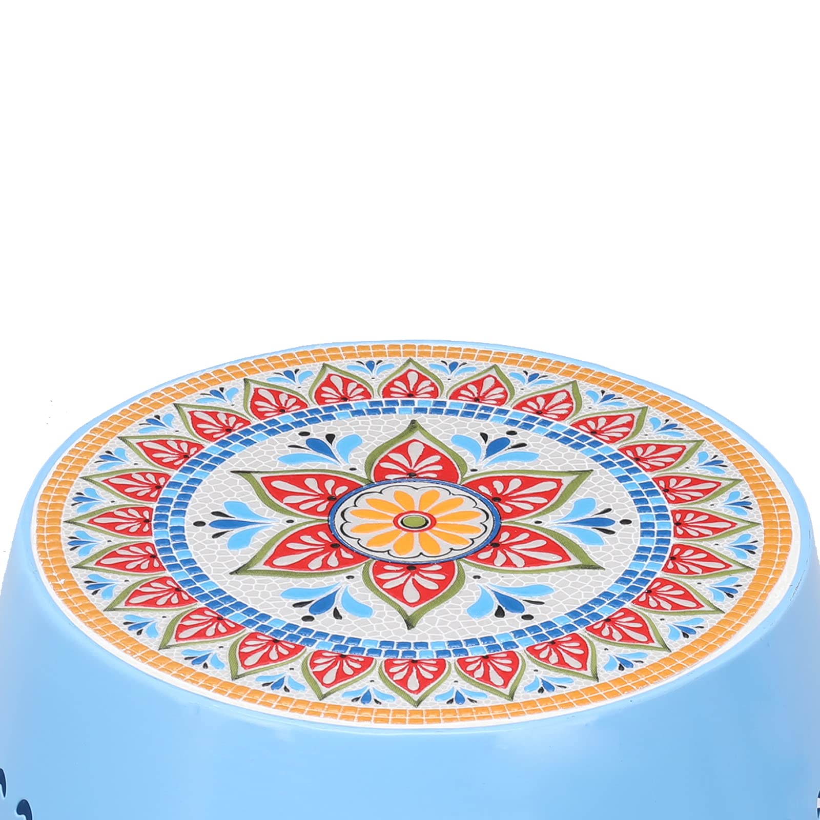 Patio Accent Table Outdoor Mosaic Side Table Metal End Table Lace Cut Outside SideTable with Tile Top Outdoor Coffee Table Garden Stool