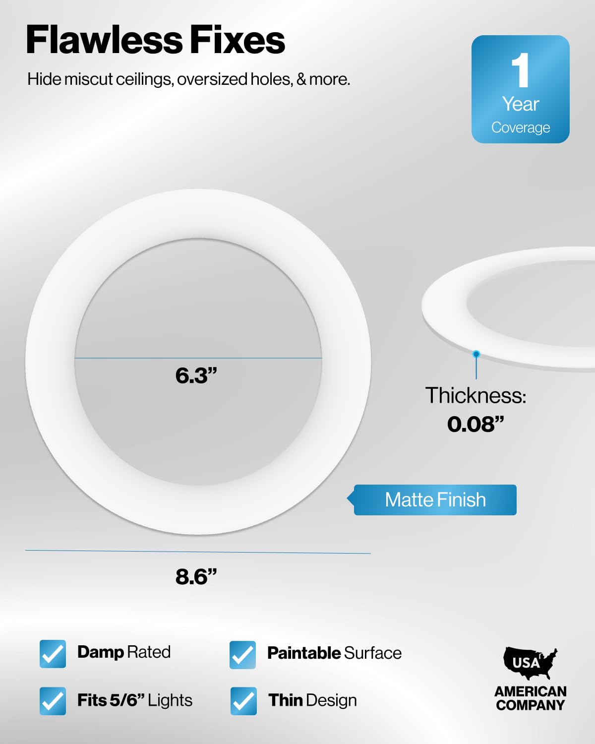 Sunco 12 Pack Goof Rings for Recessed Light Fixture Living Room Can Light Goof Trim Ring, Outer Diameter 8.6-inch, Inner Diameter 6.2-inch, Matte Finish, Flush Mount, 5-6 Inch, White