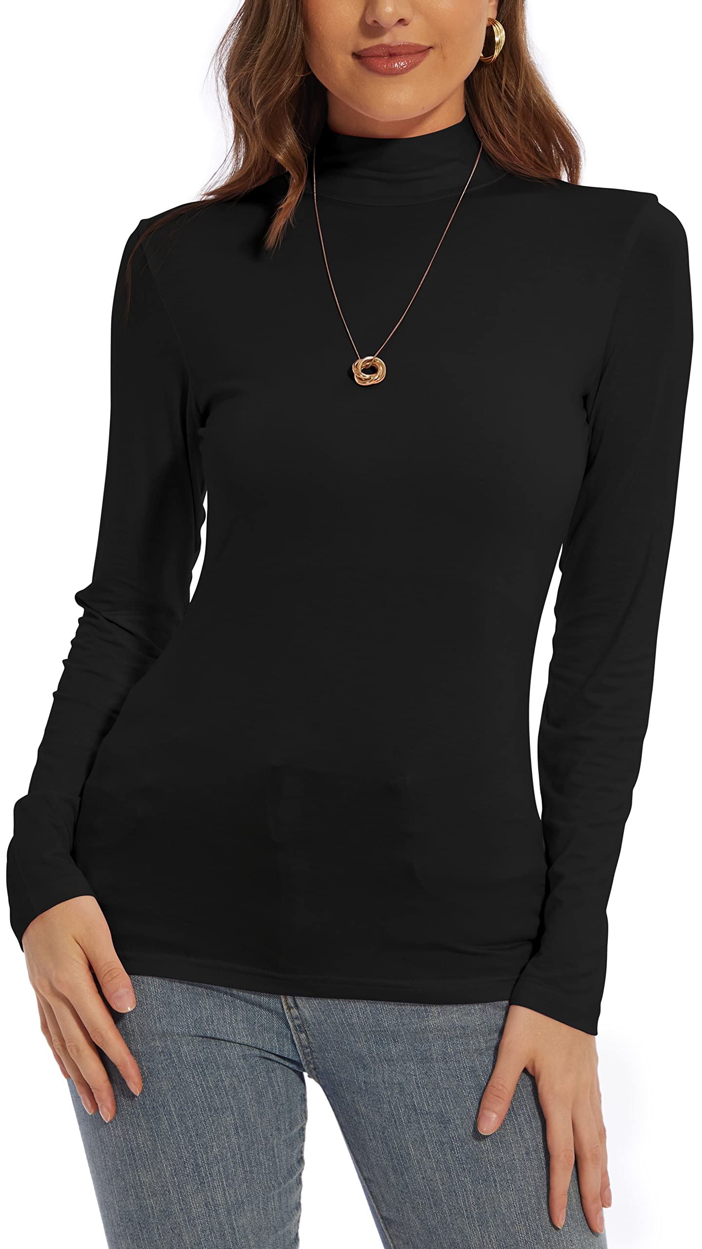 Zephyrine Black Turtleneck for Women Long Sleeve Tops Outfits Spring Clothes 2023 for Her(Black Small)