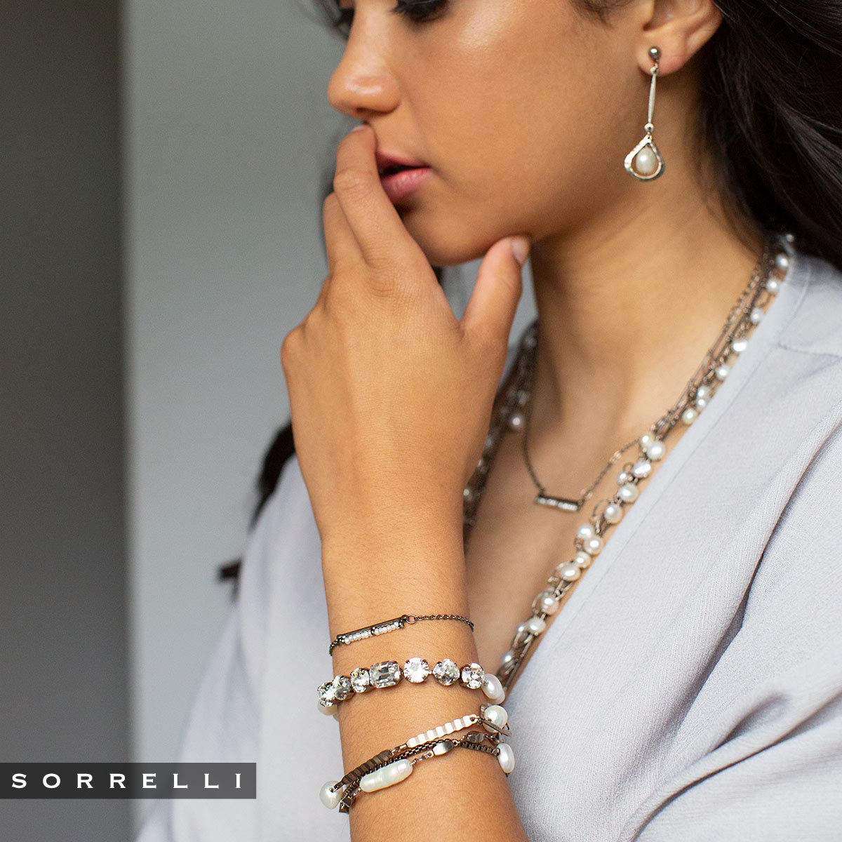 Sorrelli Elena Slider Bracelet, Antique Silver-Tone Finish, Polished Pearl