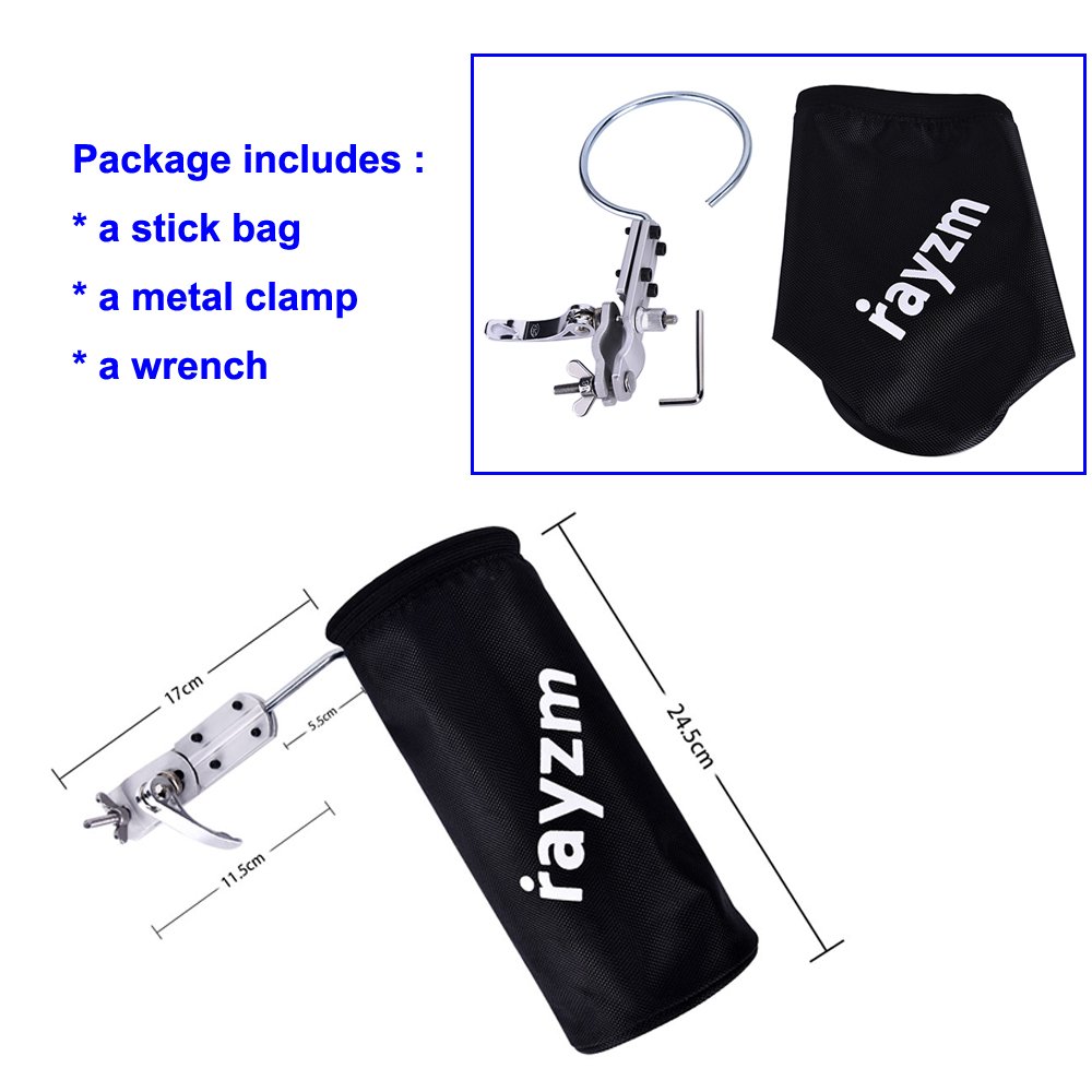 Rayzm Drum Stick Bag Holder, Nylon Mallet/Brush/Beater Stick Holder with Aluminum Clamp for Drum Kit & Music Stand (1.5-3cm Diameter Pole), UP to 12 Pairs of Sticks
