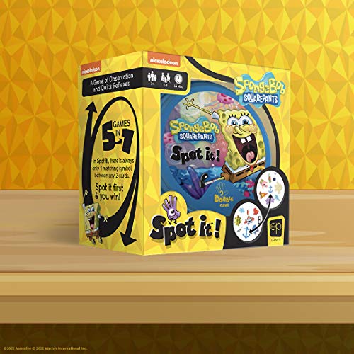 USAOPOLY Spot It! SpongeBob SquarePants | Fun Card Game for Kids and Adults | Featuring SpongeBob, Patrick, Squidward, The Krabby Patty, Gary and More | Licensed Nickelodeon SpongeBob SquarePants Game