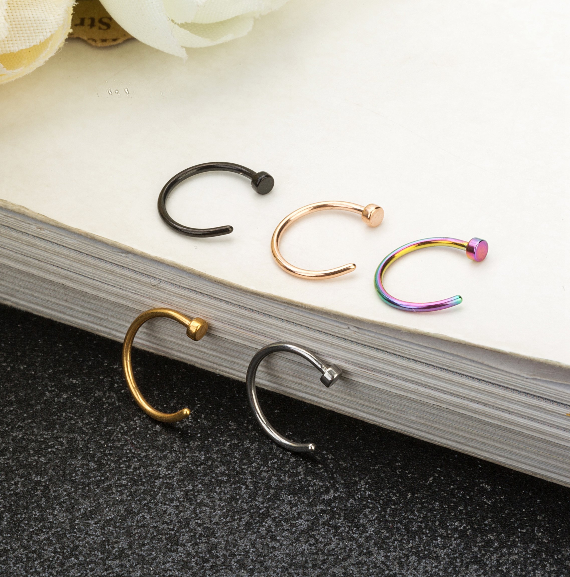 REVOLIA 22G 5Pcs Stainless Steel Nose Rings Hoop Body Piercing Jewelry 8MM