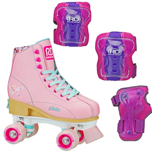 Roller Derby Pixie Adjustable Girl's Roller Skates with Protective Gear, Adjustable Sizing, Tri-Pack Protective Gear Included