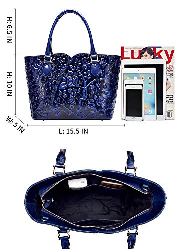 PIJUSHI Designer Handbags For Women Floral Purses Top Handle Handbags Satchel Bags (22328 Blue
