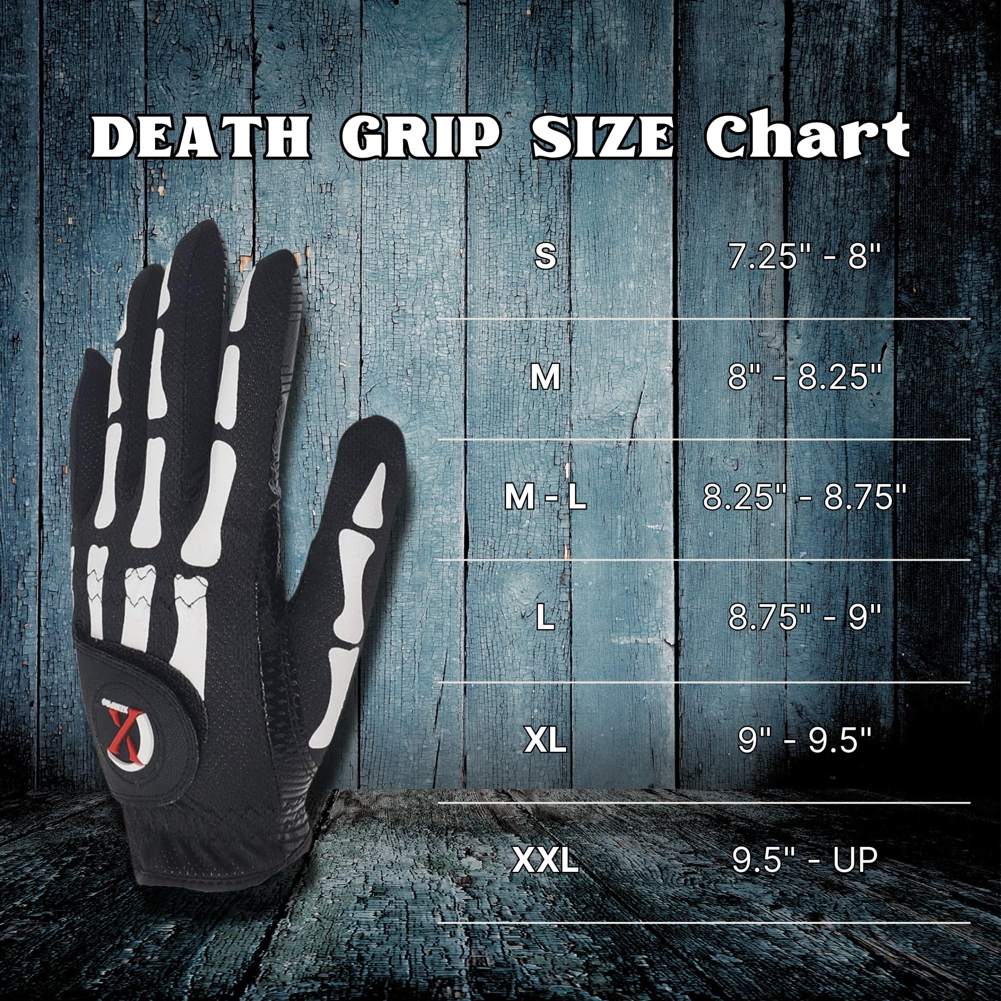 XEIRPRO Skeleton Death Grip Golf Gloves for Men β Funny Golf Gloves for Men β Cool & Tacky Golf Glove 2 Pack β Perfect for Summer & Fall Golfing (Black, XX-Large, Right)