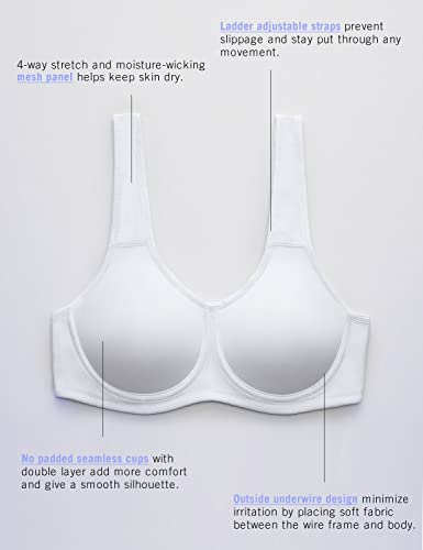 SYROKAN Women's Max Control Underwire Sports Bra High Impact Plus Size with Adjustable Straps White 40C