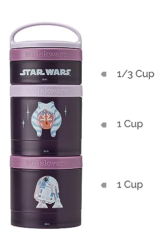 Whiskware Star Wars Stackable Snack Containers for Kids and Toddlers, 3 Stackable Snack Cups for School or Travel, Ashoka and R2D2