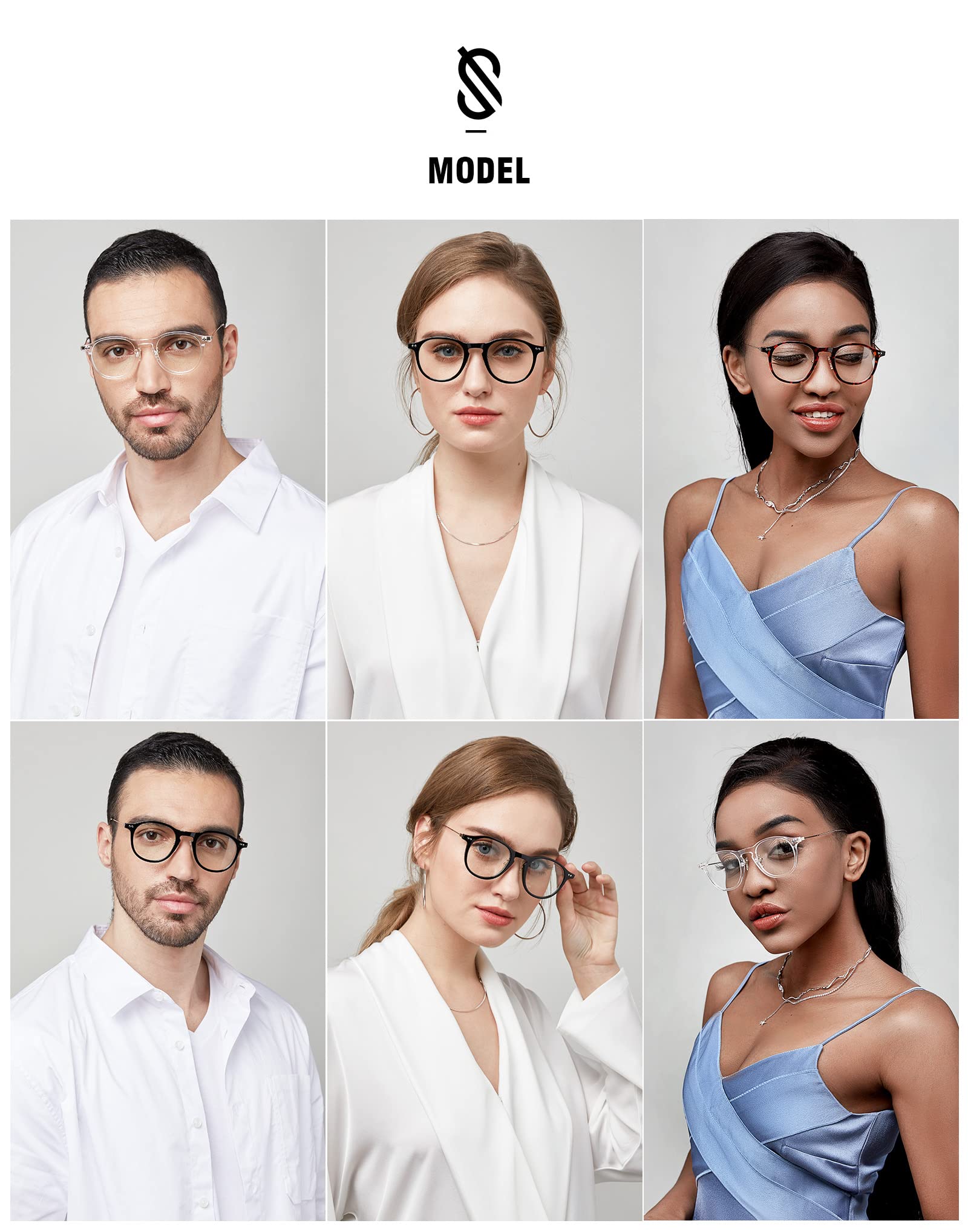 SOJOS Retro Round Blue Light Blocking Computer Glasses for Men Women Anti Blue Ray Clear Lens Glasses SJ5119 with Crystal Frame