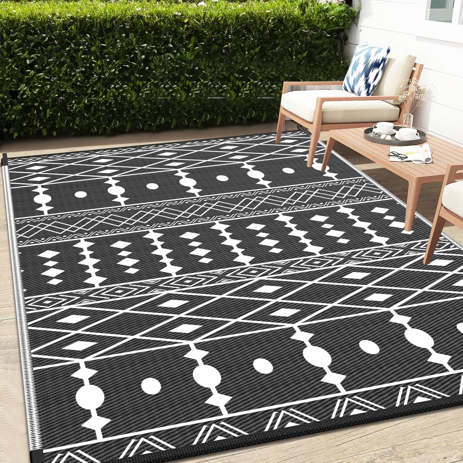 Patiobay Reversible 6'x9' Straw Rug, Waterproof Outdoor Rug for RV Camping, Patio, Porch, Balcony, Picnic, Beach Deck