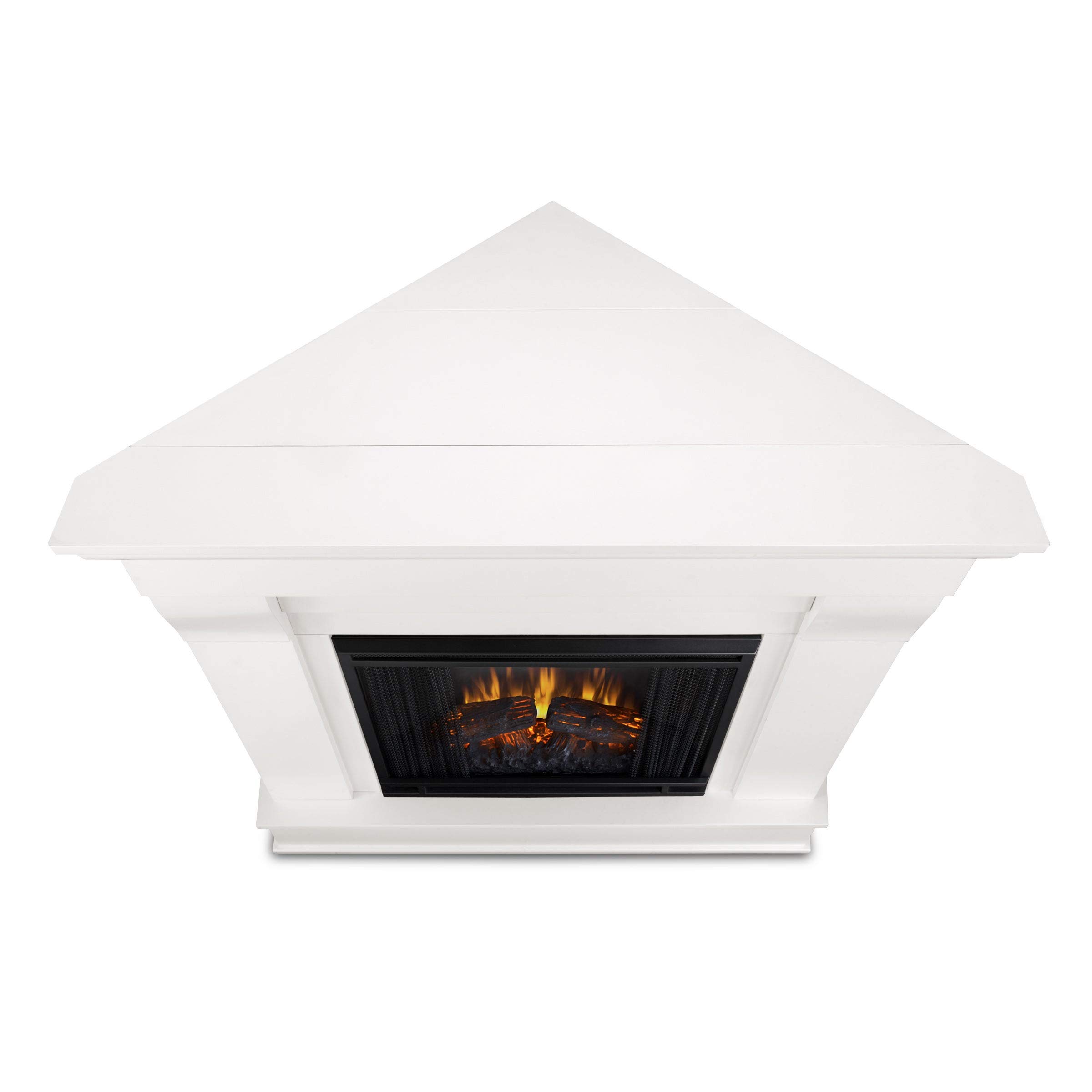 White Electric Corner Fireplace by - 40.94l X25.28w X 37.6h Modern Contemporary Glass Adjustable Thermostat Programmable