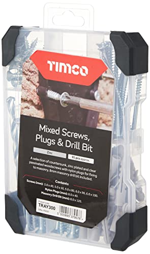 TIMCO TRAY300 Screws, Plug & Drill Bit Silver Tray-91pcs Mixed Tray