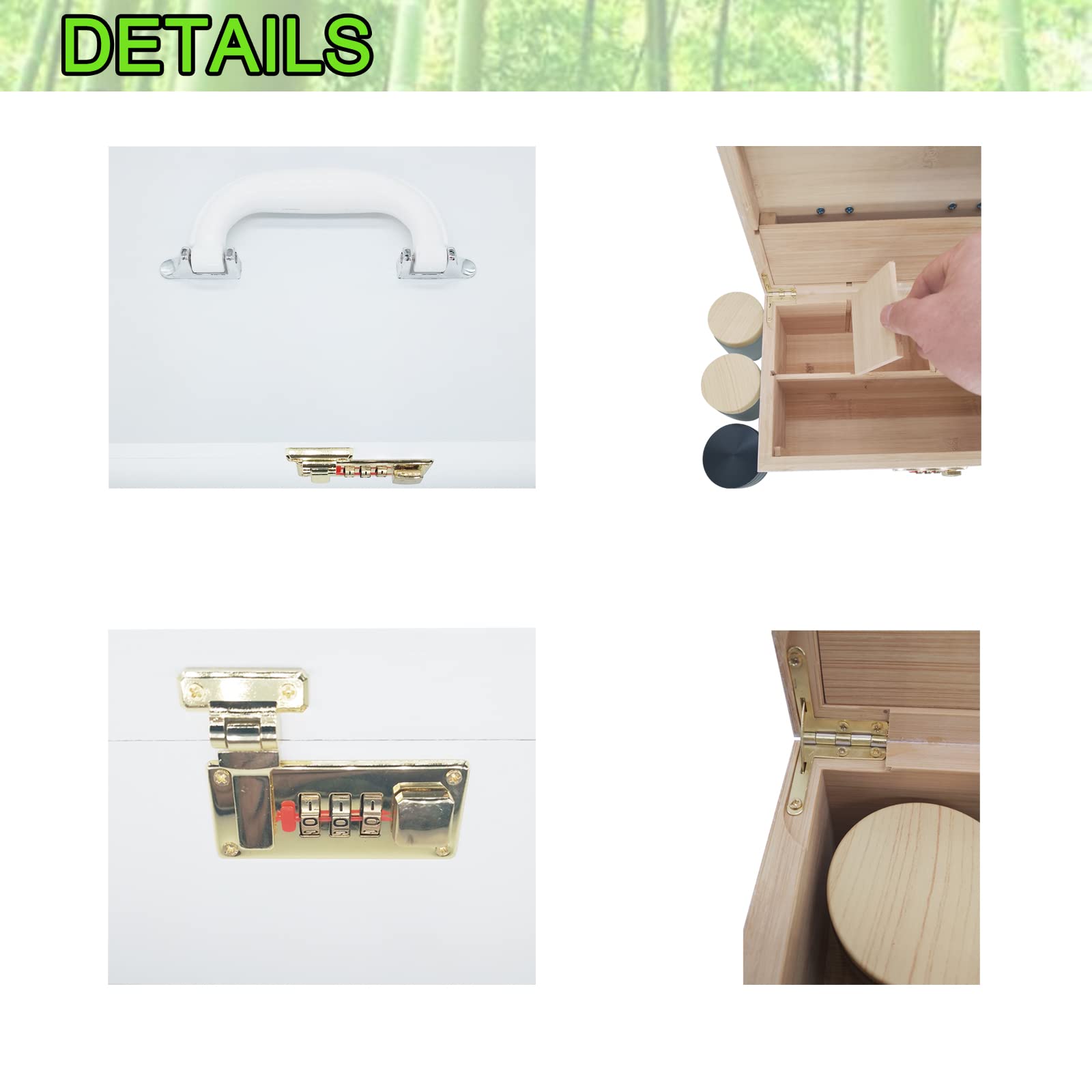 stash box,stash box with lock ,Large bamboo stash box,With glass jar, grinder,removable tray and brush (9.8*6.7*4.3 inches)