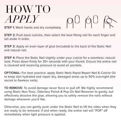 Static Nails Reusable Pop-On Manicure Set, Non-Damaging Glue-On Nails (Vamp Square) - False Nails with Static Nail Glue, Nail Set, Fake Acrylic Press On Nails