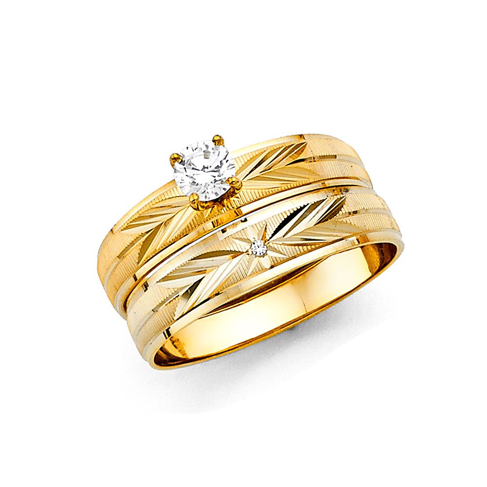 Sonia Jewels 14k White and Yellow Gold Two Tone Ladies Cubic Zirconia CZ Wedding Band and Engagement Bridal Ring Two Piece Set Size 10