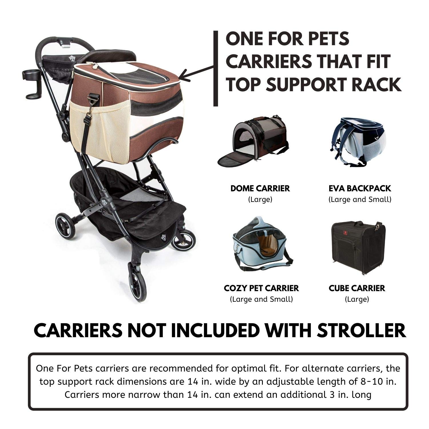 One for Pets Pet Stroller for Small and Medium Size Dogs and Cats, 3-in-1 Luxury Pet Carrier, Booster Seat, and Stroller, No Assembly Required, Included, Black (Chickadee-Stroller)