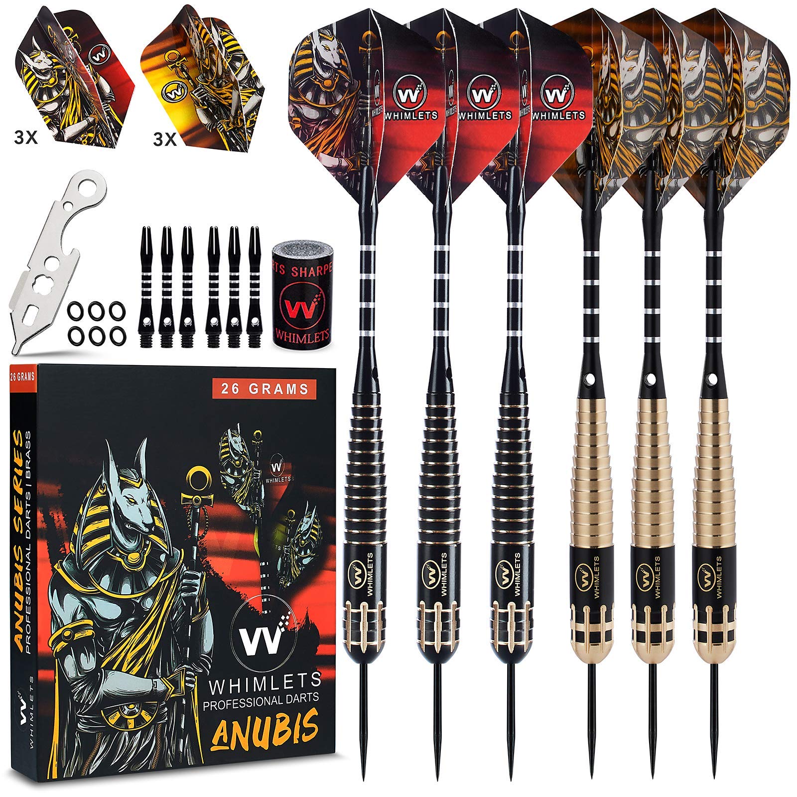 Whimlets Darts Metal Tip Set - Darts Steel Tip Set Professional with Brass Barrels, Professional Darts with Extra Aluminum Shafts, Flights + Dart Tool and Sharpener + Pro Darts Guide and Gift Case