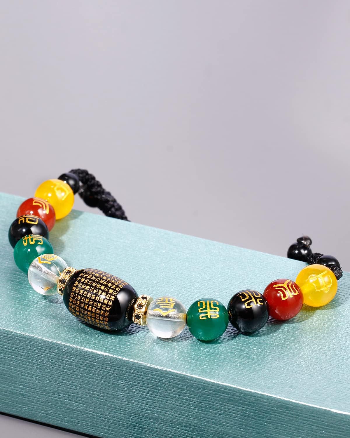 XHUUU Five Elements Agate Beaded with Cord Choker Necklaces for Women Crystals and Healing Stones Heart Sutra Amulet Chokers Necklace