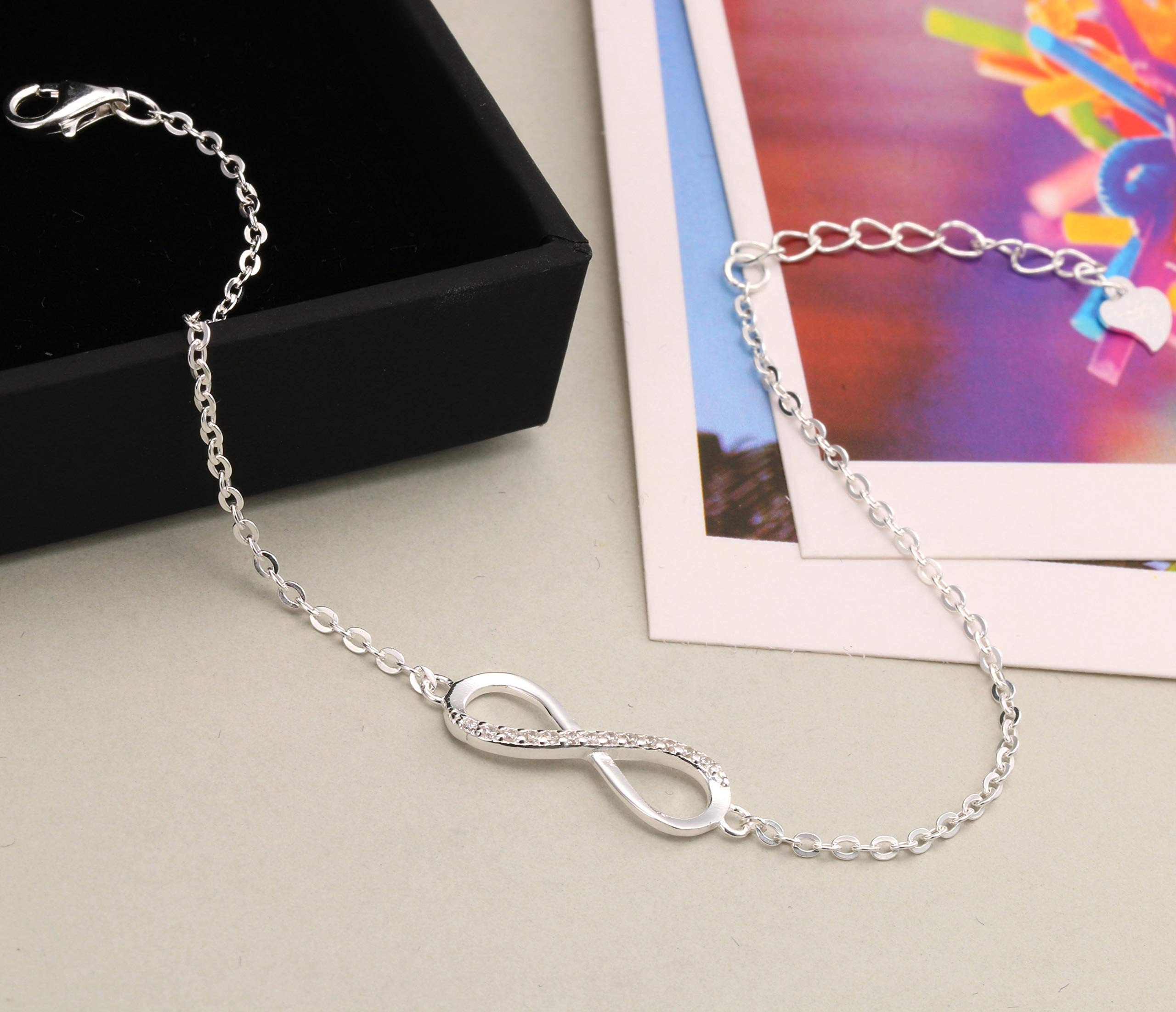 Sllaiss 925 Sterling Silver Infinity Love Bracelet for Women Infinity Endless Love Symbol Charm Adjustable Bracelet White Gold Plated