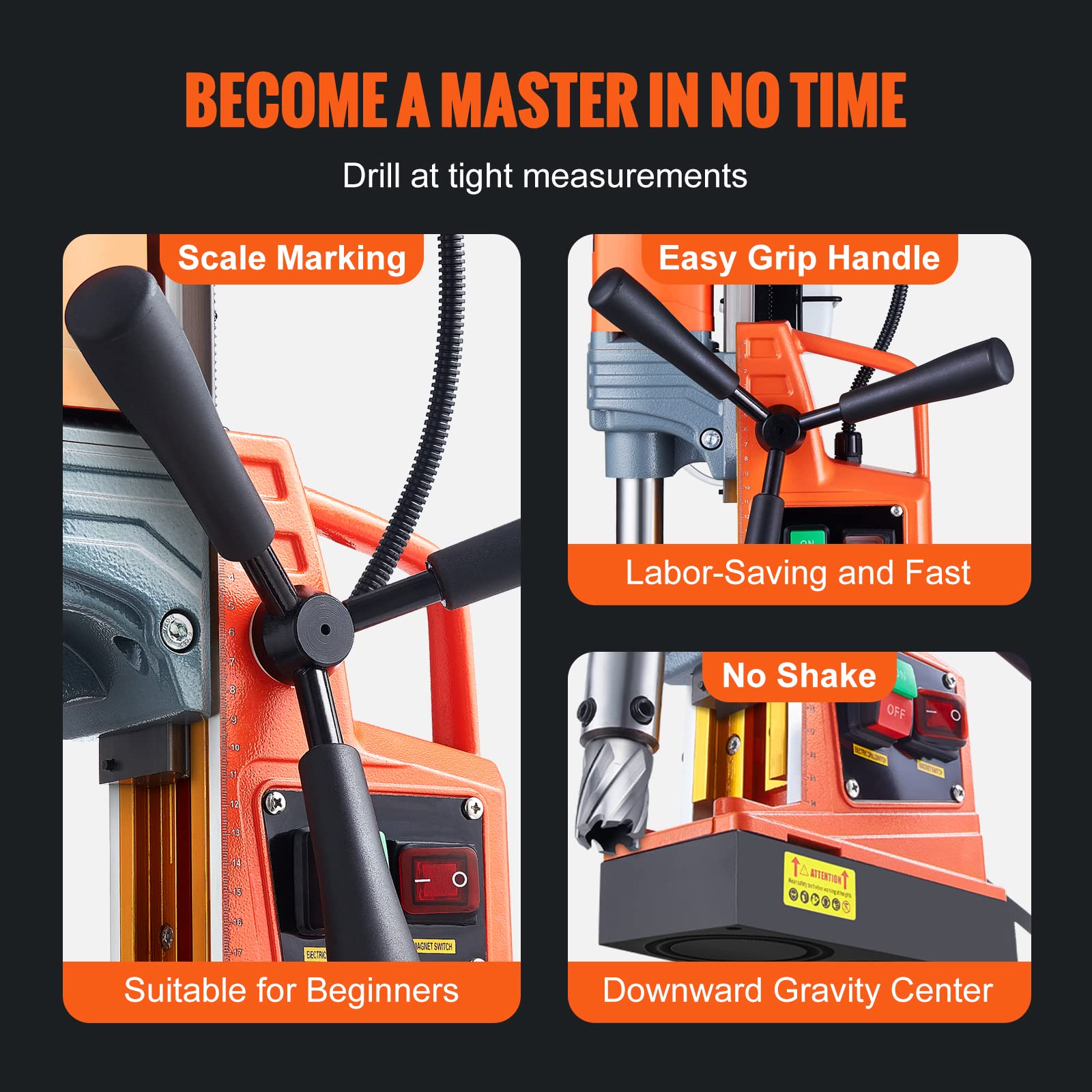 VEVOR Mag Drill Press, 1300W 1.57" Boring Diameter, 2922lbf Power Portable Magnetic Drill, 810 PRM, Electric Drilling Machine for Metal Surface, Industrial and Home Improvement