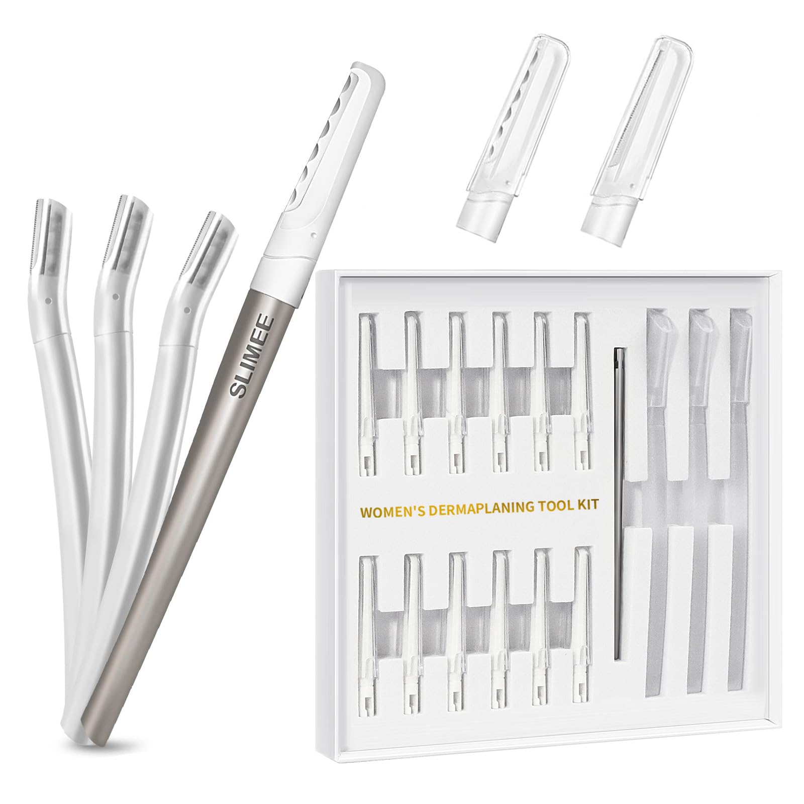 Professional Dermaplaning Tool Set - 12 Blade Refills, Face Razors for Women, Eyebrow Razor Microblades, Peach Fuzz Remover, Exfoliate and Smooth Skin