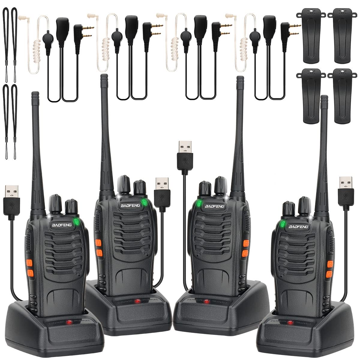 Walkie Talkies Long Range for Adults Rechargeable walkie Talkie Baofeng 2 Way Radio with Air Acoustic Tube Earpiece UHF Handheld Transceiver Walky Talky with Flashlight Battery USB Charger(4 Pack)