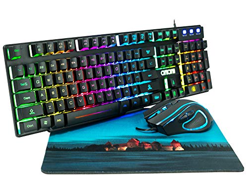 RGB Gaming Keyboard and Mouse Combo CHONCHOW 991b Rainbow Led Backlit 7 Colors Office Ergonomic Keyboard with Mice 4800 DPI Adjustable competible with Ps4/Ps3 Windows 7/8/10 Mac PC