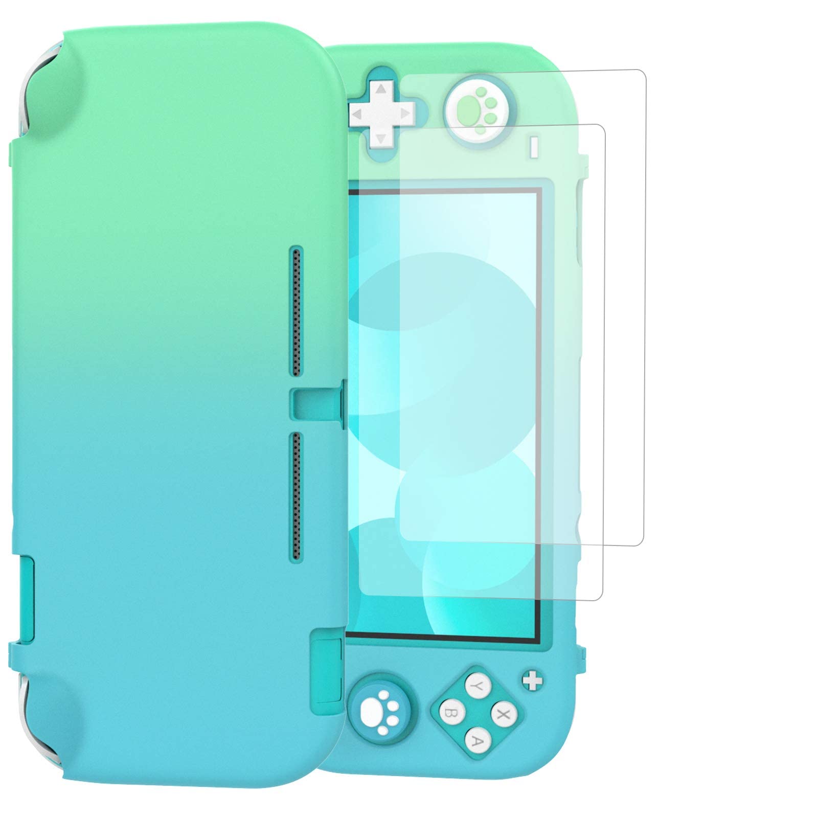 TiMOVO Case Compatible with Nintendo Switch Lite with 2 Screen Protectors & 4 Joystick Caps, Switch Lite Shock-Proof Protective Case Cover Accessories, Blue + Green