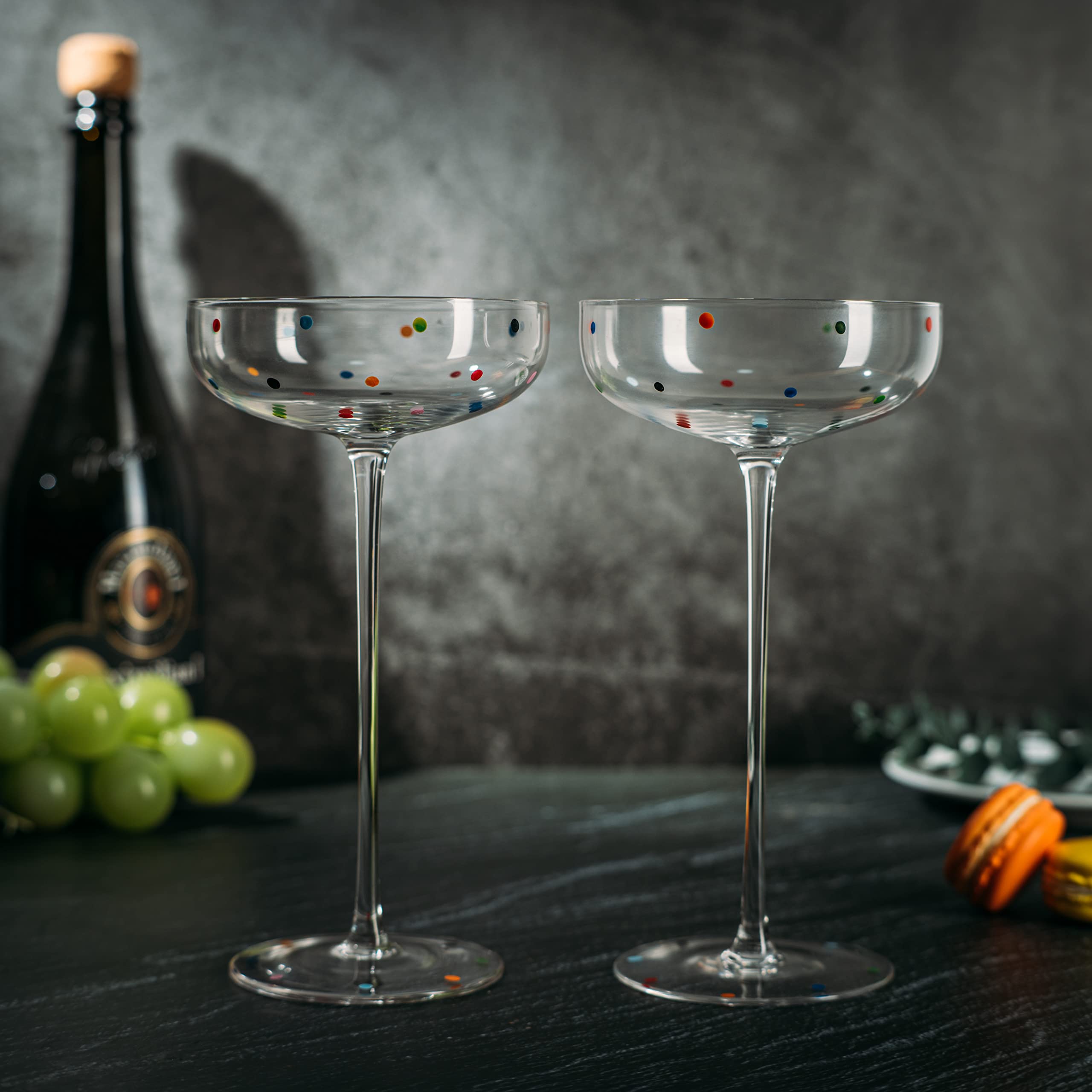 The Wine Savant Polka Dot Set of 2 Stemless Bubble Wine Glasses 18 oz Polka Dot Rainbow Glasses, Colored Wine Glasses, Bubble Glasses, Unique Tumblers Gift Idea For Everyday, Weddings, Parties