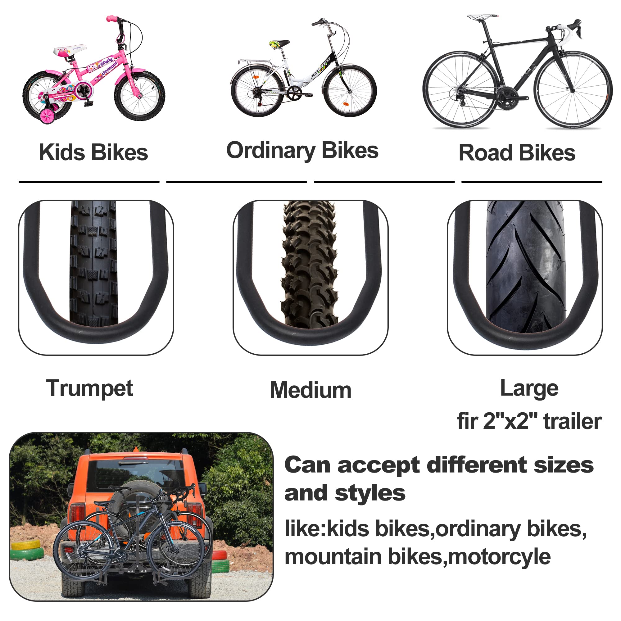 Zibomm Hitch Mount Bike Rack for 2 Bikes, Bicycle Platform Rack for Cars Trucks SUVs, ebike Rack 120 lbs Capacity with Up to 5" Fat Tire, Quick Tilt Release and Anti-Wobble with 2" Hitch Receiver