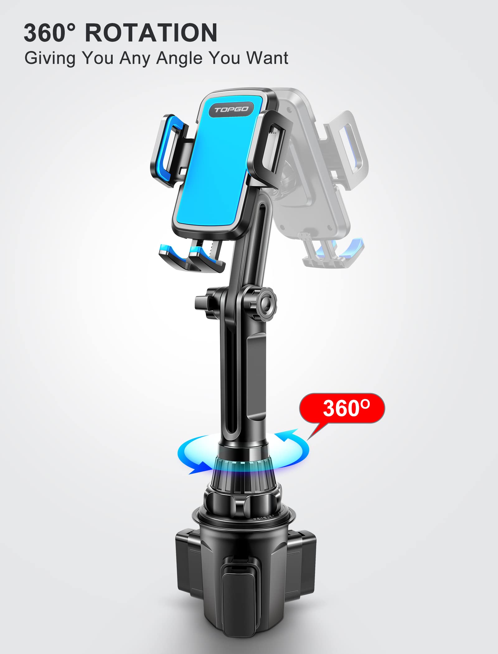 TOPGO Cup Holder Phone Holder, [No Shaking & Height-Adjustable Pole] Car Cup Holder Phone Mount, Cell Phone Cradle for iPhone iPhone 14 and More Smart Phone(Blue)