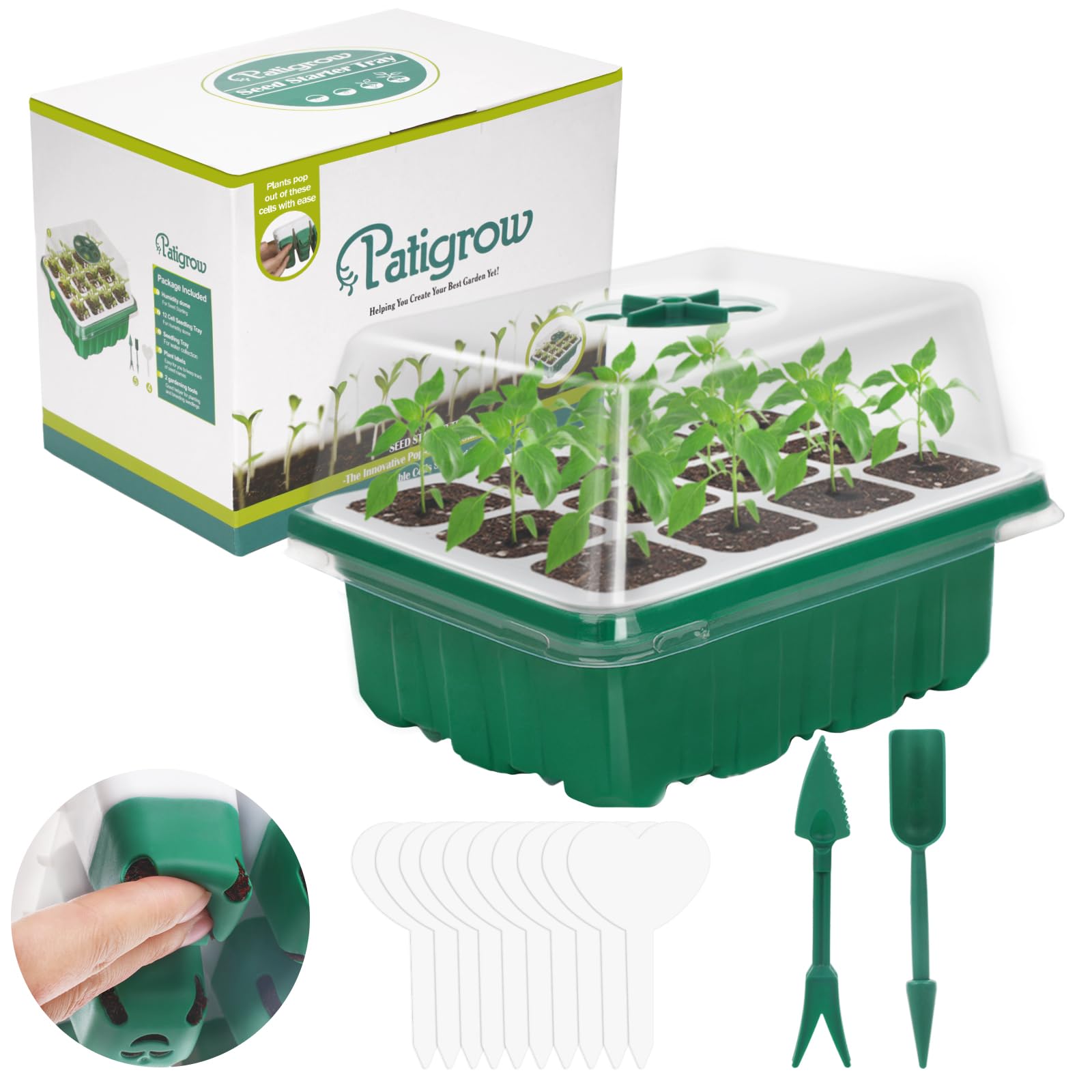 Patigrow Seed Starter Tray Flexible Silicone 12 Cells Reusable Seed Starter Kit with Humidity Dome Dishwasher Safe Seed Starting Trays Plant Starter Kit Indoor Greenhouse for Seed Starting