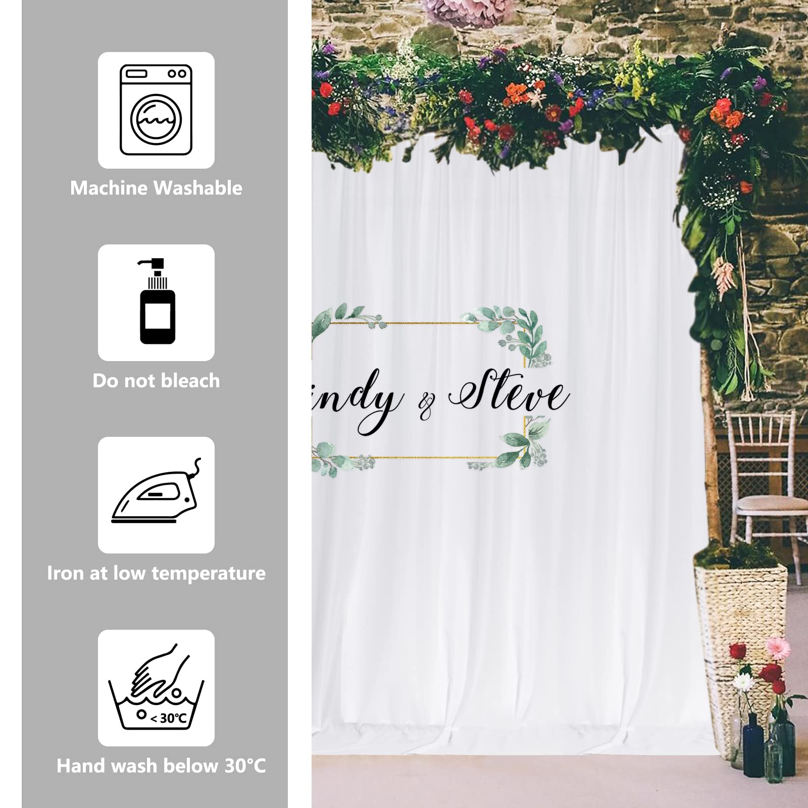 White Backdrop Curtain for Wedding Decor Holiday Party 4 Panels- White Wedding Backdrop Polyester Photography Backdrop Drapes Baby Shower Birthday Privacy Sliding Curtains Home Decor,5ft x 10ft