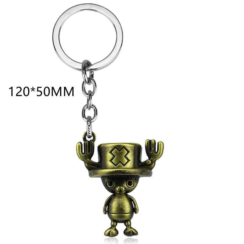 XCFS 3 Pack/Set Anime One Piece Merchandise Monkey D Luffy Skull/Anchor Mark Luffy Hat/Chopper Key chain Bronze Color KeyChain stuff Pendants Necklace For Man Women Fans