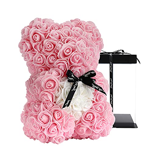 VSBNZXS Unique Gifts,Rose Bear,Rose Teddy Bear in a Gift Box - Birthday Gift for Women,Gifts for mom Fully Assembled Gift Box (Light Pink)