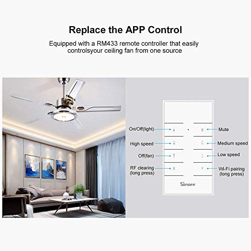 SONOFF iFan03 WiFi Ceiling Fan Light Controller, APP Control&Remote Control, Compatible with Alexa & Google Home Assistant, No Hub Required(2.4G WiFi) (iFan03)