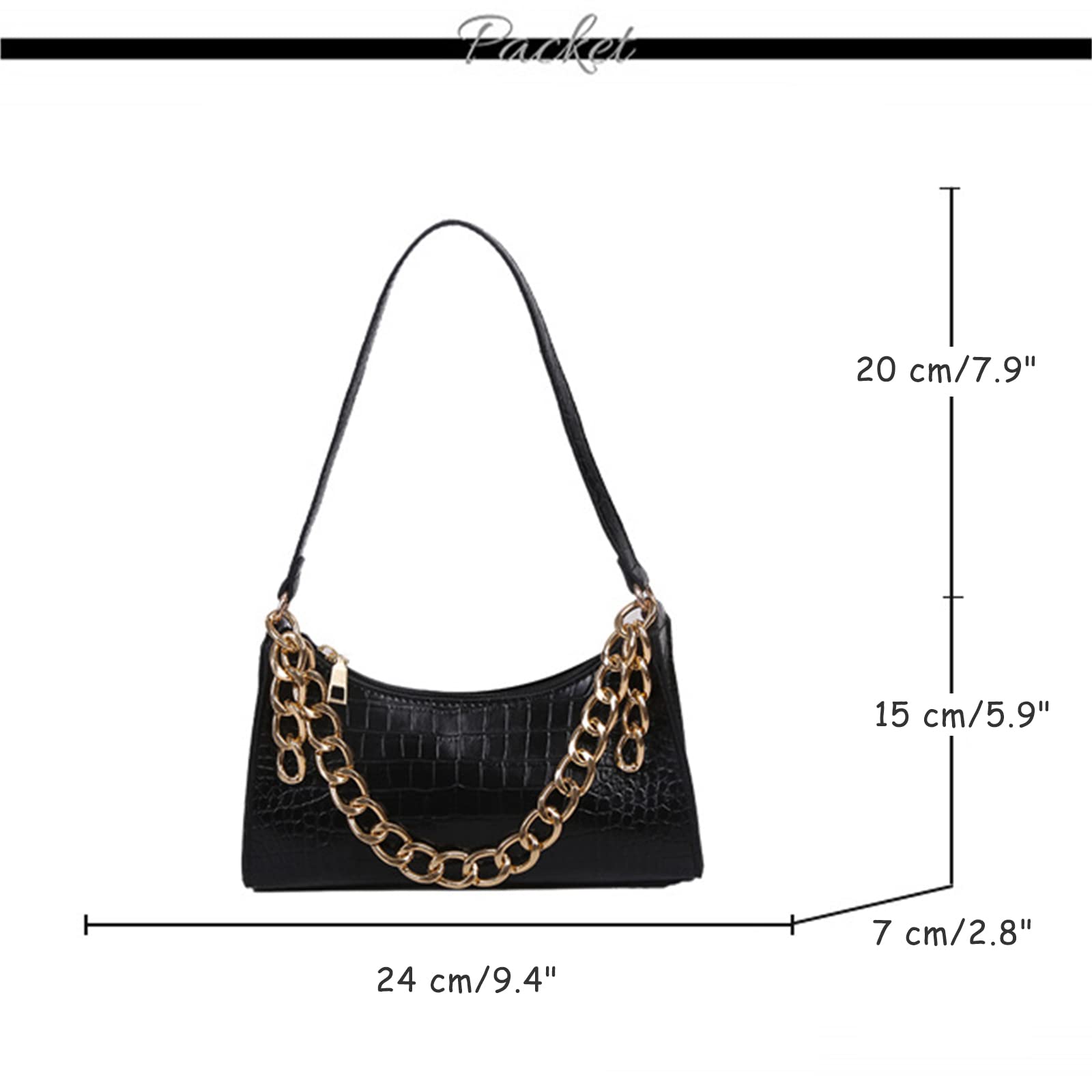 Women Shoulder Purse 90s Retro Handbags With Chain Decor Handle Design Crocodile Pattern Clutch Bag, Purple