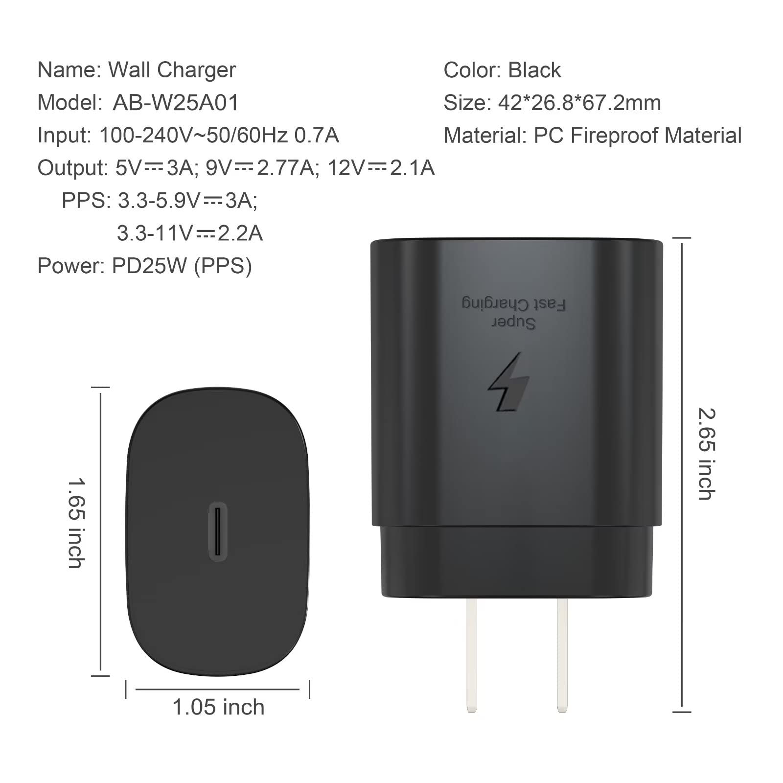 USB C Charger Super Fast Charger for Samsung S22/S21 [2-Pack], Power Adapter Wall Plug Charging Block with 6FT C to C Cable Compatible with Samsung Galaxy S22/S21/S20/S10/S9/S8/Note20