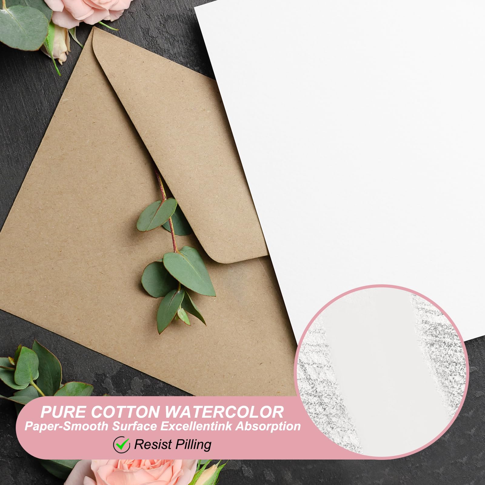 PATIKIL 100 Sets Pure Cotton Watercolor Cards 140lb/300 GSM Postcards with Envelopes for Art Painting Creative Thank Notes, 4x6 Inch Foldable Size