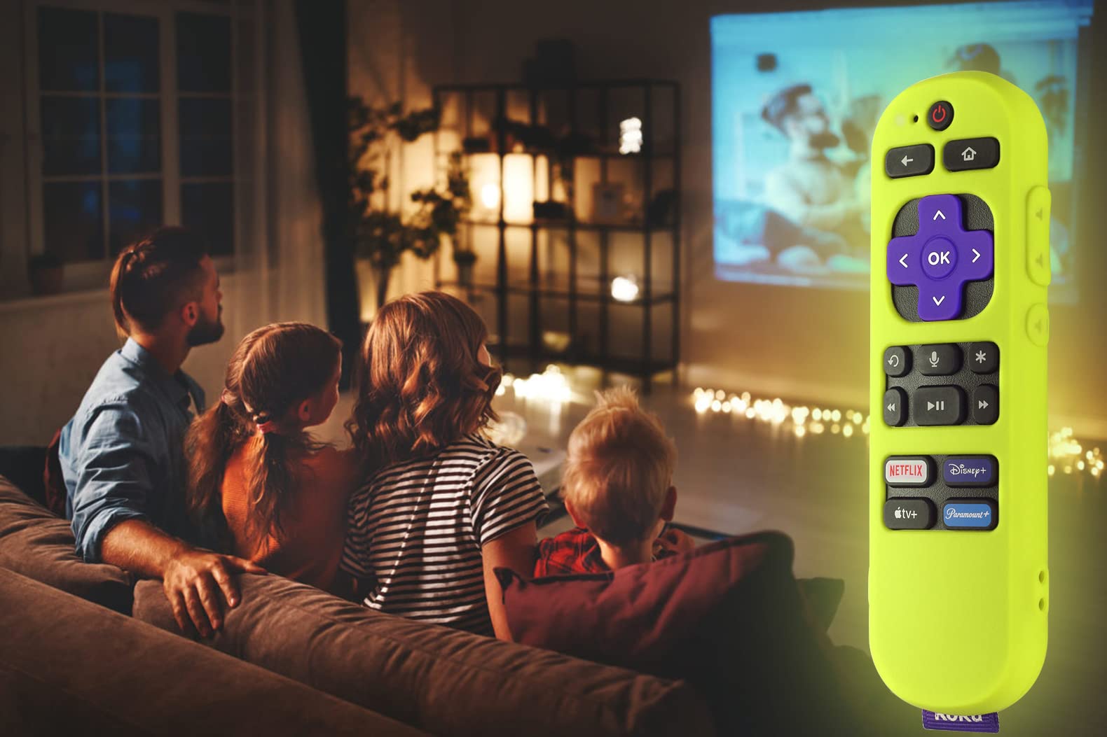 Silicone Case for Roku Express 4K+ Voice Remote RCA1R, Roku Voice Remote Cover RC-GZ1 Roku Streaming Stick 4K Silicone Sleeve with Lanyard(Glow green)